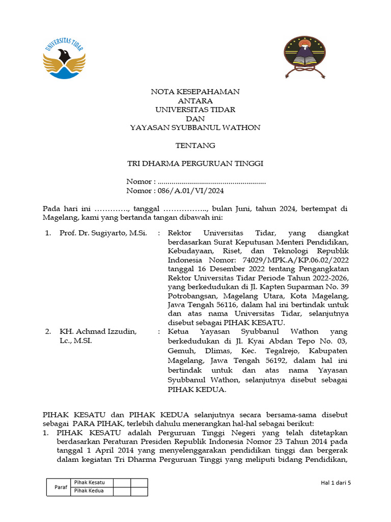 Template Pengajuan MoU OK | PDF