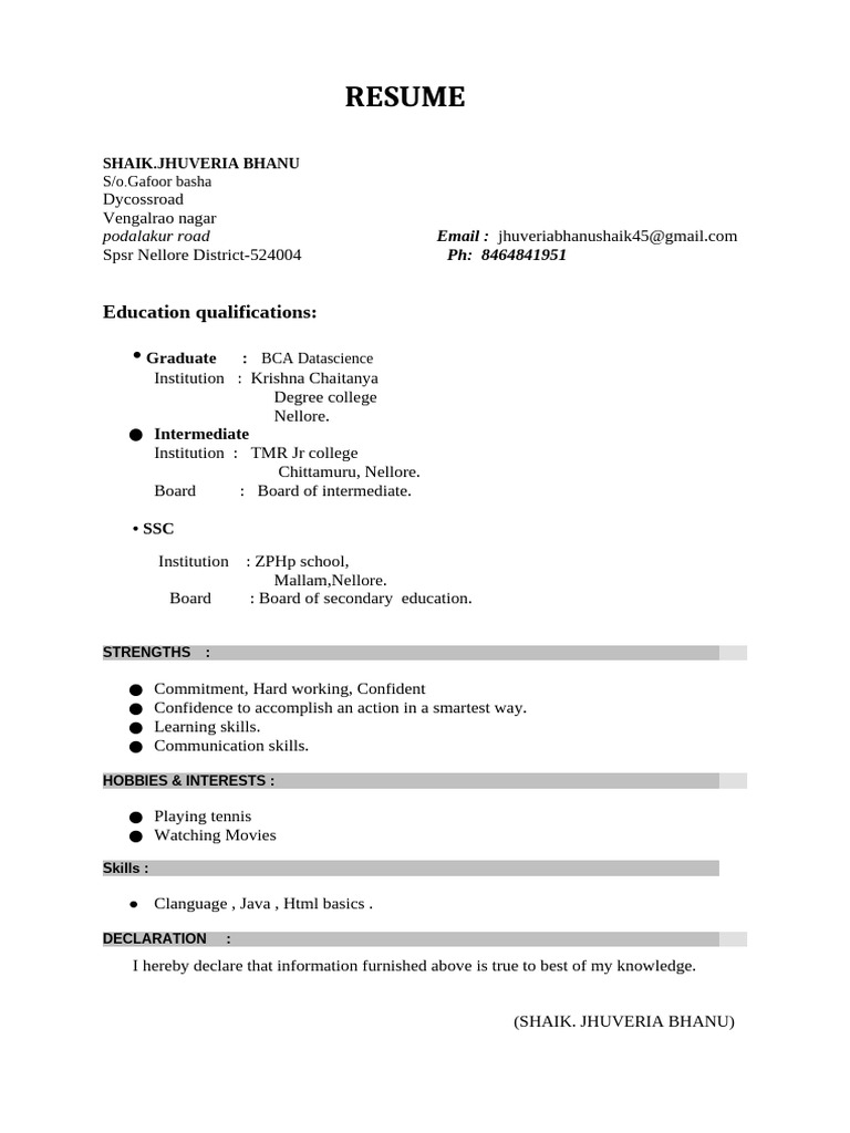 Jhuveria Bhanu Resume | PDF
