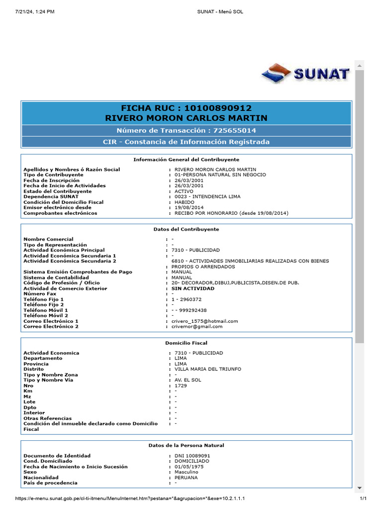 SUNAT - Menú SOL | PDF