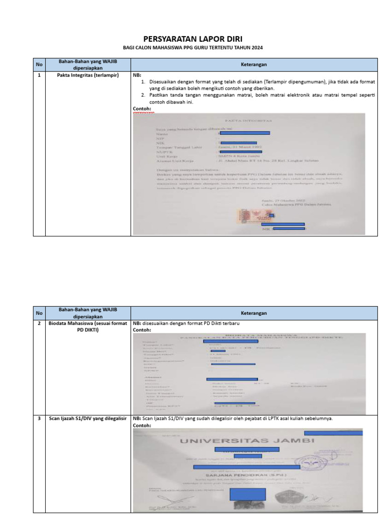 Persyaratan Lapor Diri Edit | PDF