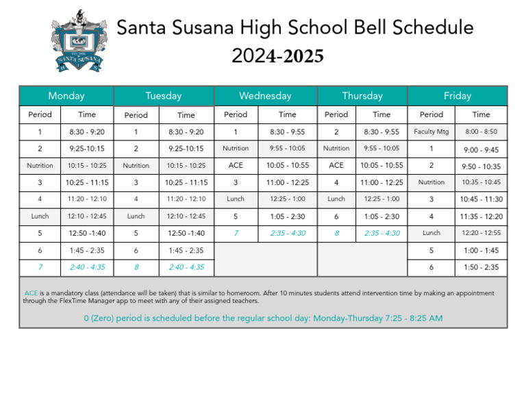 SSHS Bell Schedule 2024-2025 | PDF