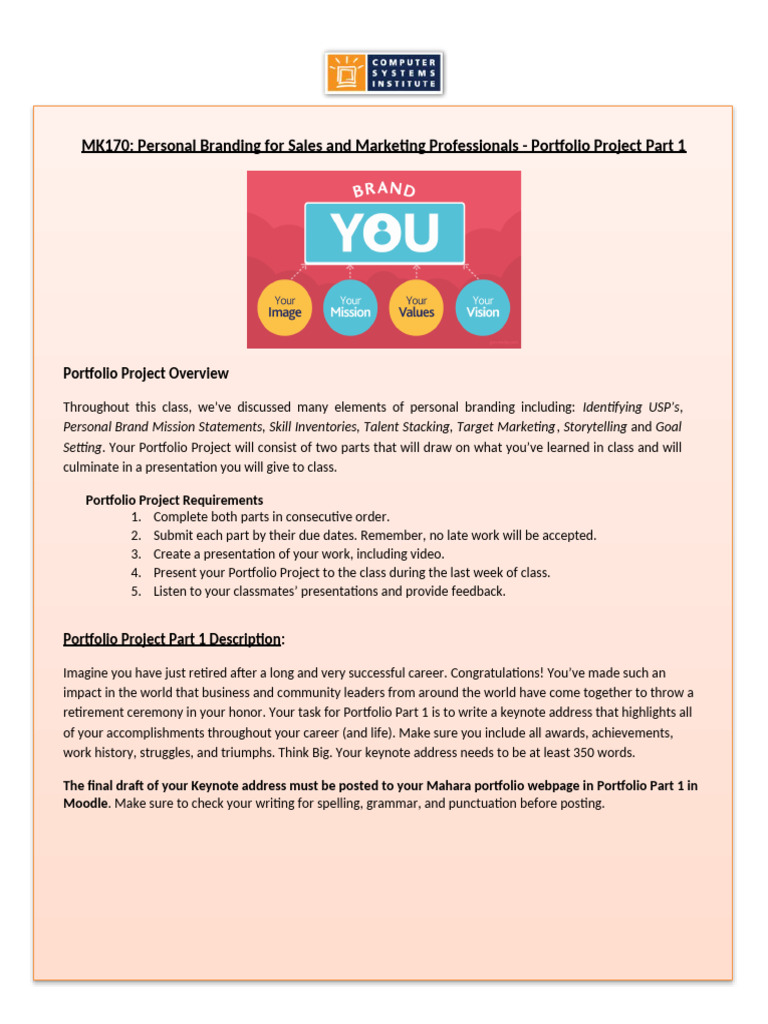 MK170 Portfolio Project Part 1 2 | PDF