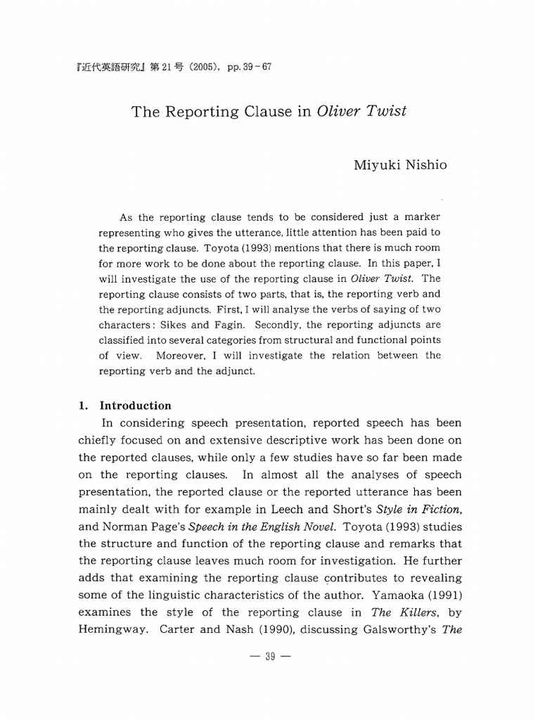 The Reporting Clause in Oliver Twist | PDF