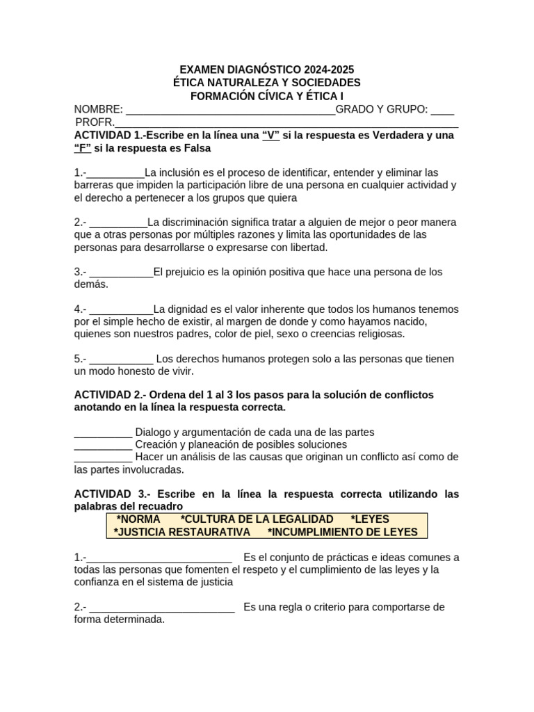 Exa Diag Primero 2024-2025 | PDF