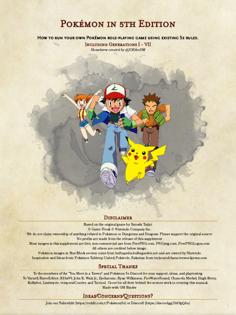 Pokemon 5e PHB Gen I - VII | PDF