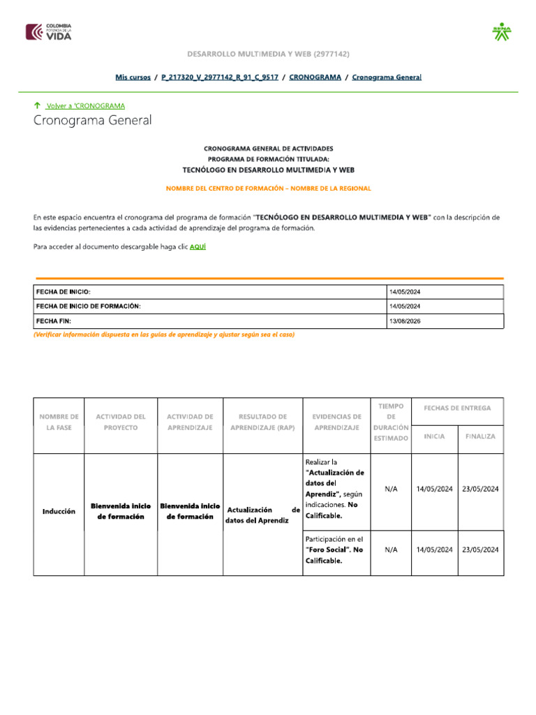 Cronograma Sena Kim | PDF