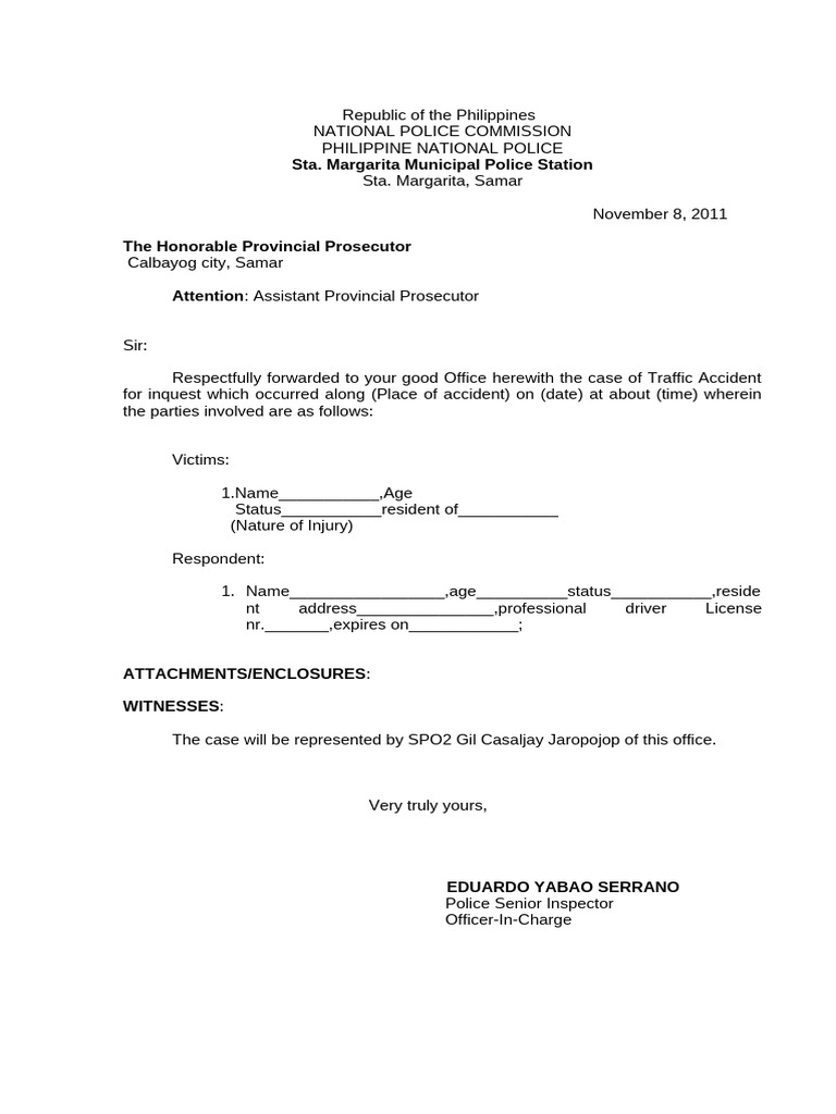 case endorsement-TRAFFIC ACCIDENT | PDF
