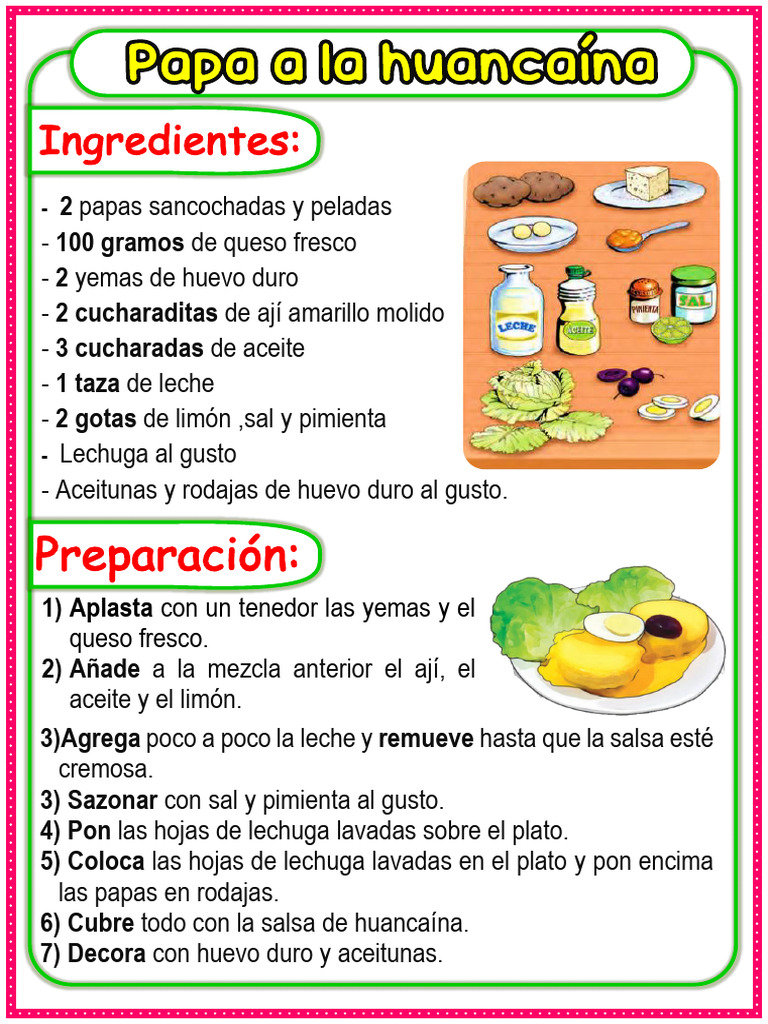 Ficha Leemos La Receta Papa A La Huancaina Maestra Janet | PDF
