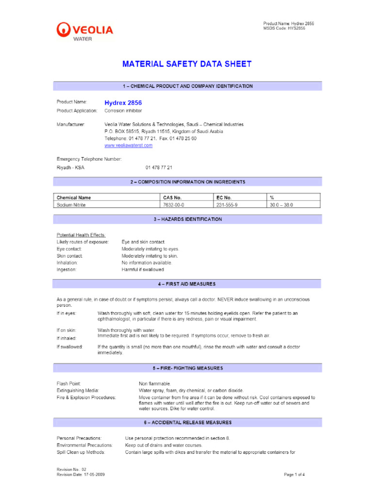 Material Safety Data Sheet_ Hydrex 2856 | PDF