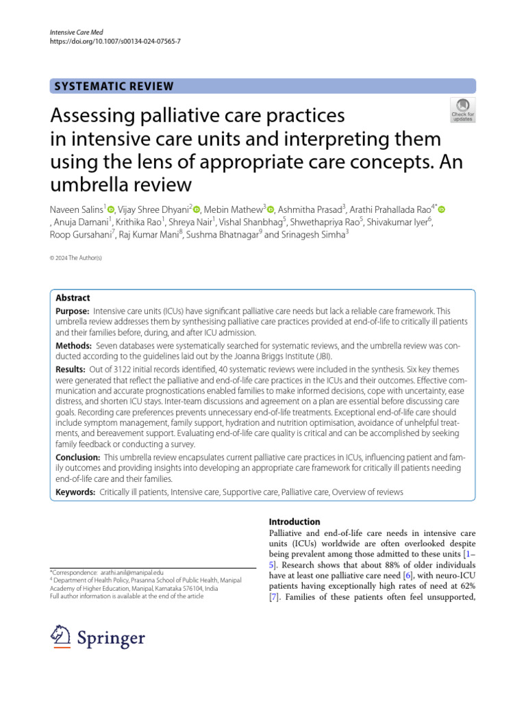 Assessing Palliative Care Practices in Intensive Care Units and ...