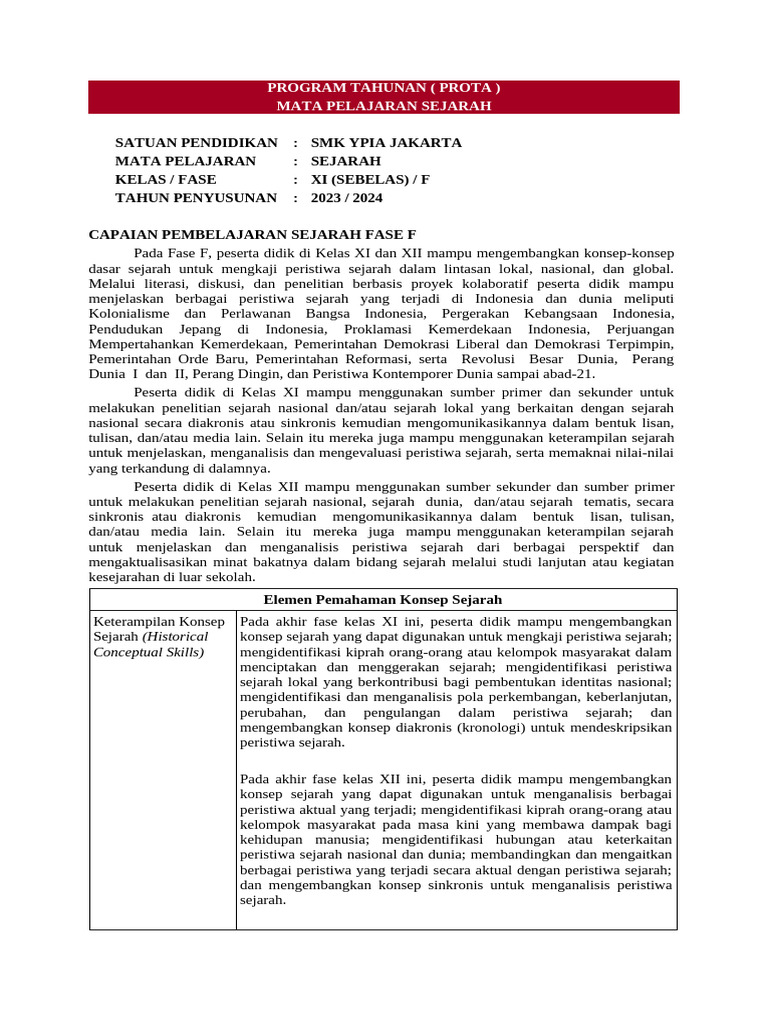 PROTA - Sejarah 11 | PDF