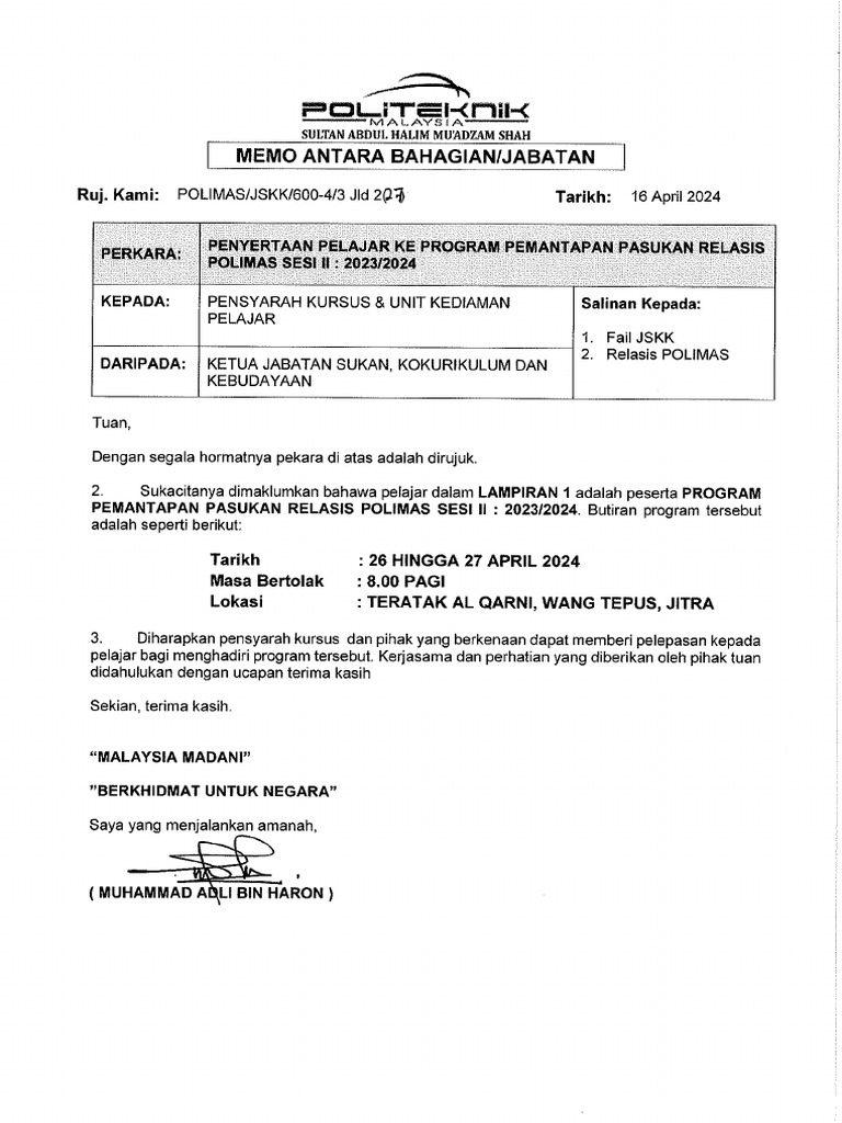 Memo Pelepasan Pelajar Relasis | PDF
