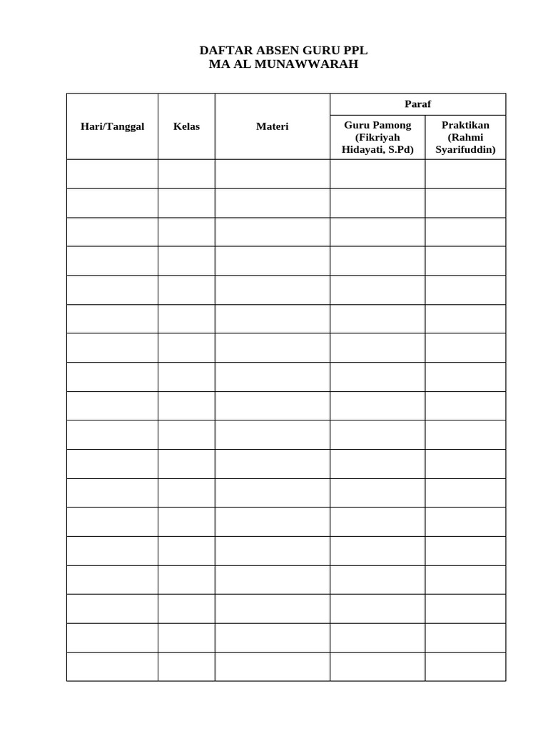 Daftar Absen Guru PPL | PDF