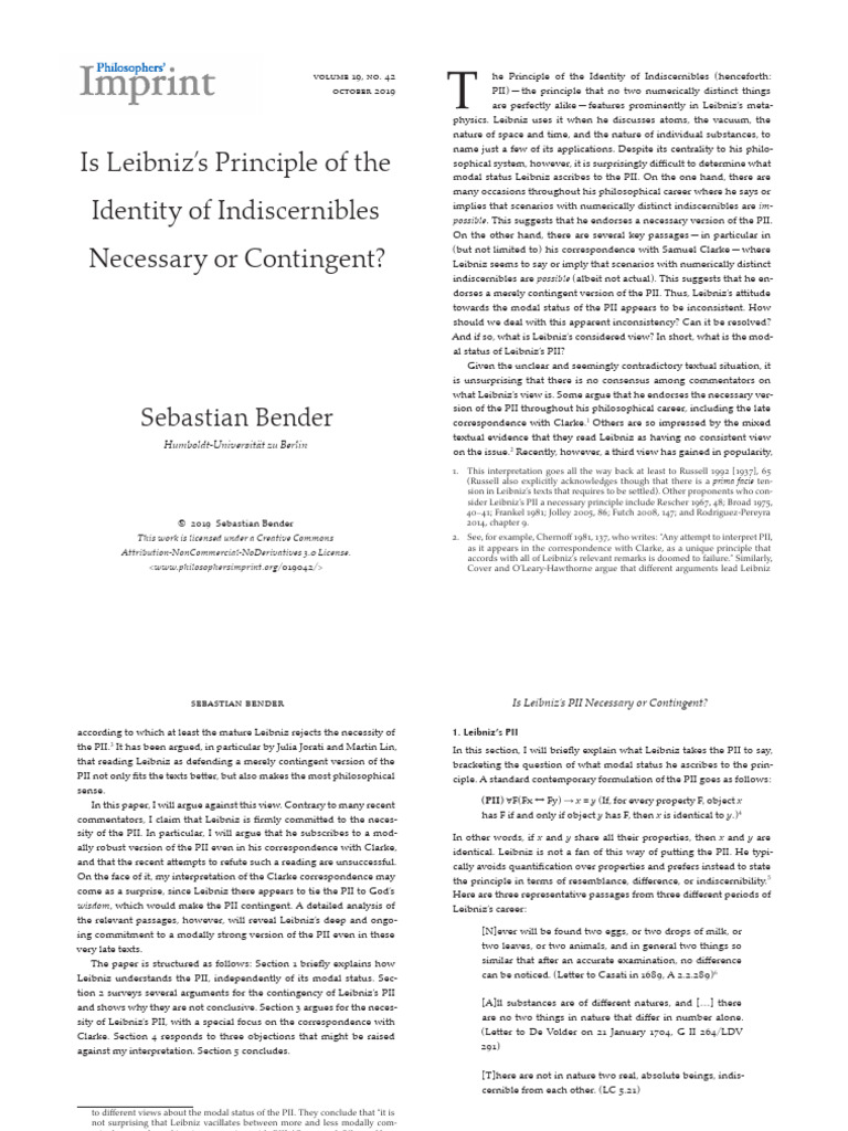 Is Leibnizs Principle of The Identity of Indiscernibles | PDF ...