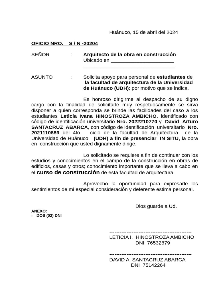 Oficio Obras en Construccion | PDF