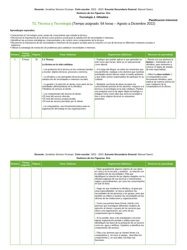 Planeacion Trimestral Ofi 1 | PDF