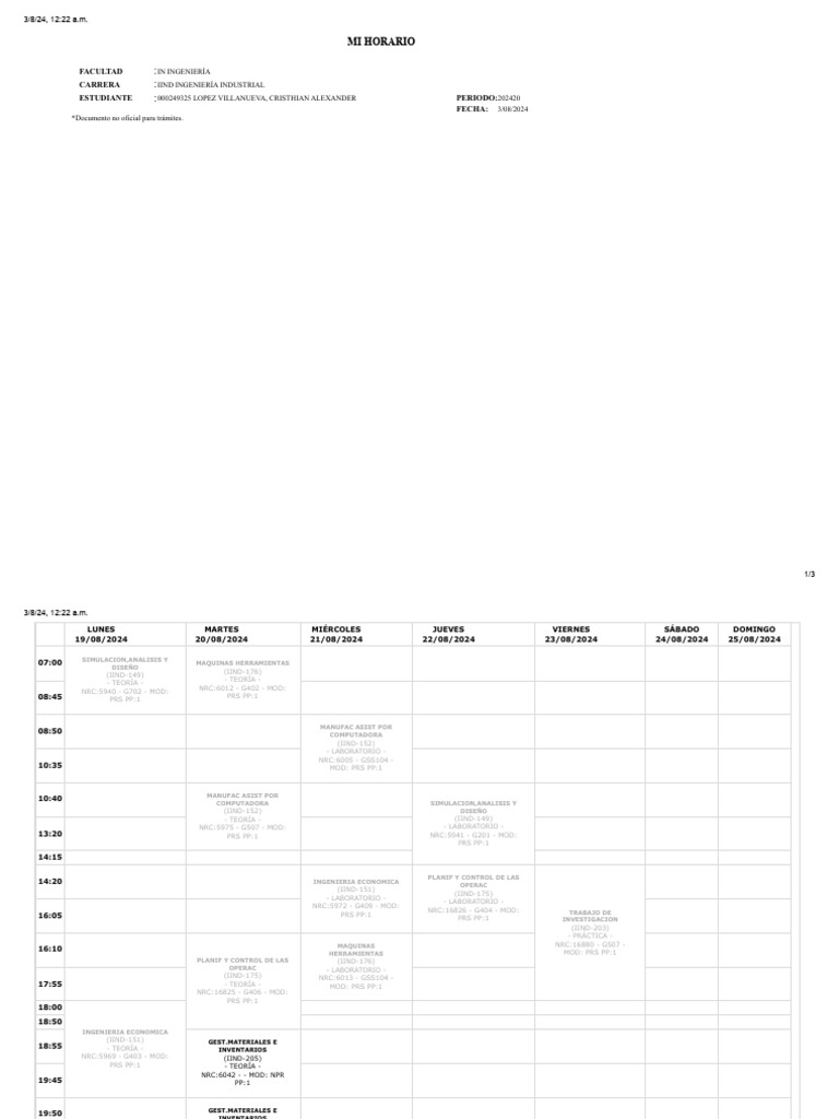 Horario de MRD | PDF