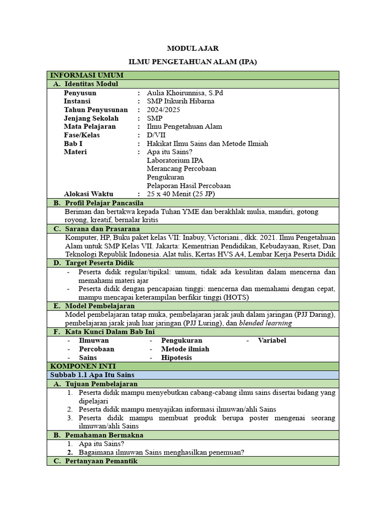 Fiks - 7 - Bab 1 - Modul Ajar | PDF