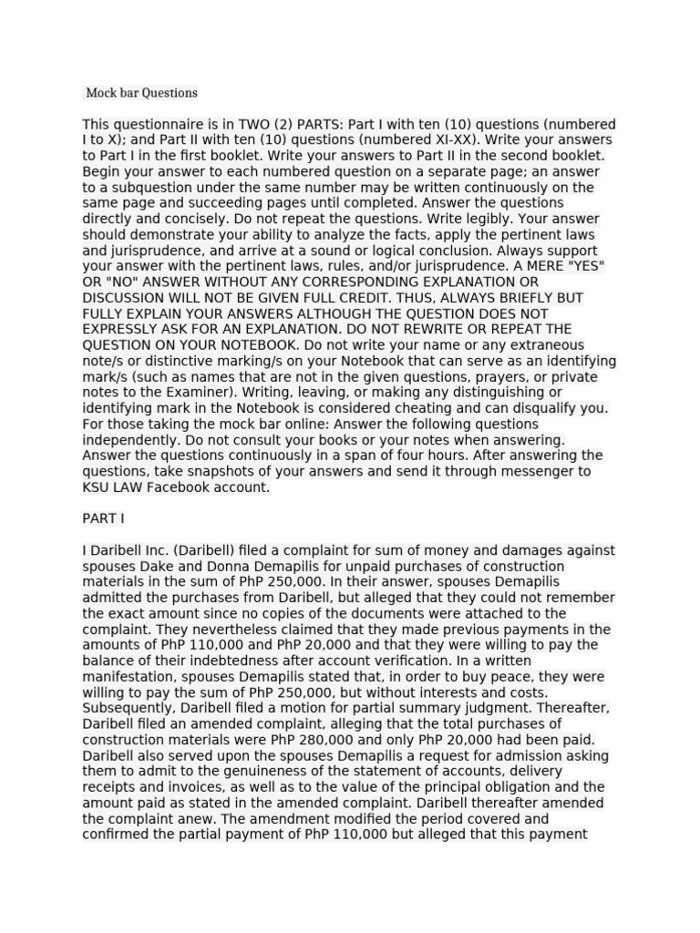 Mock Bar Remedial Law Instructions | PDF