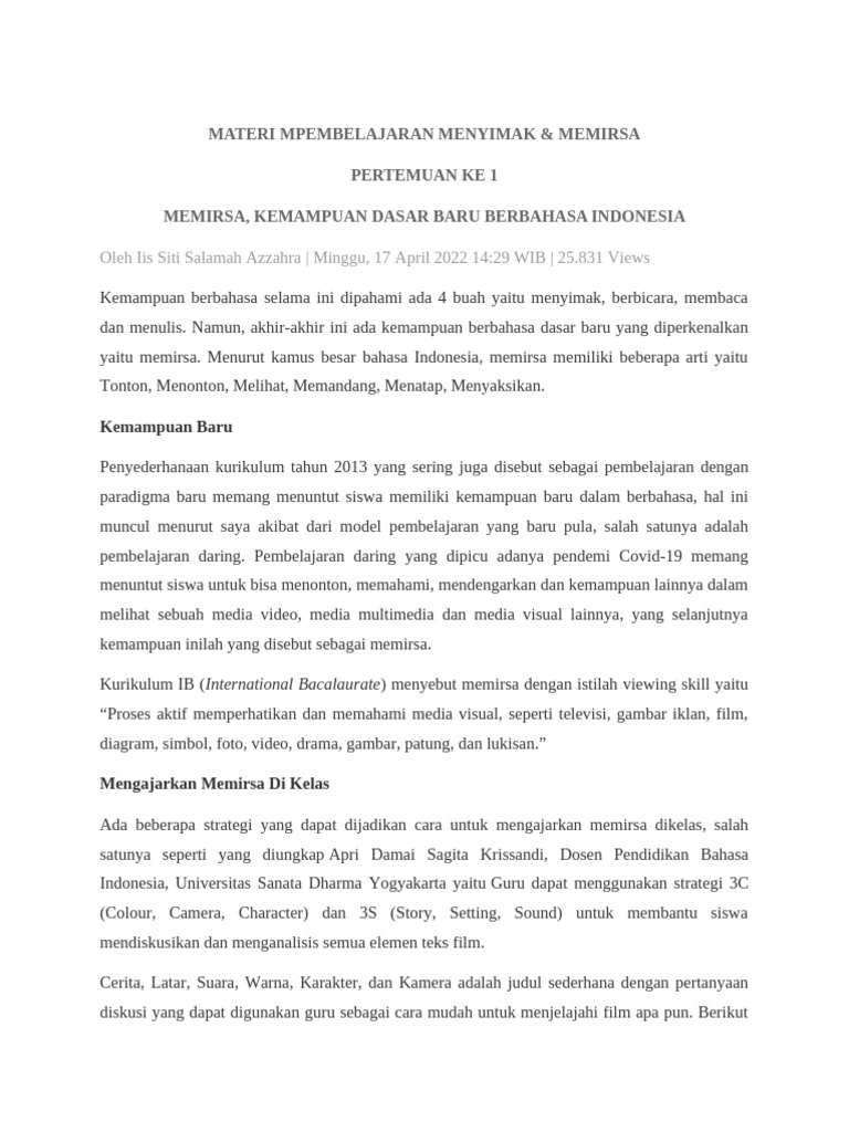 Materi Mpembelajaran Menyimak | PDF