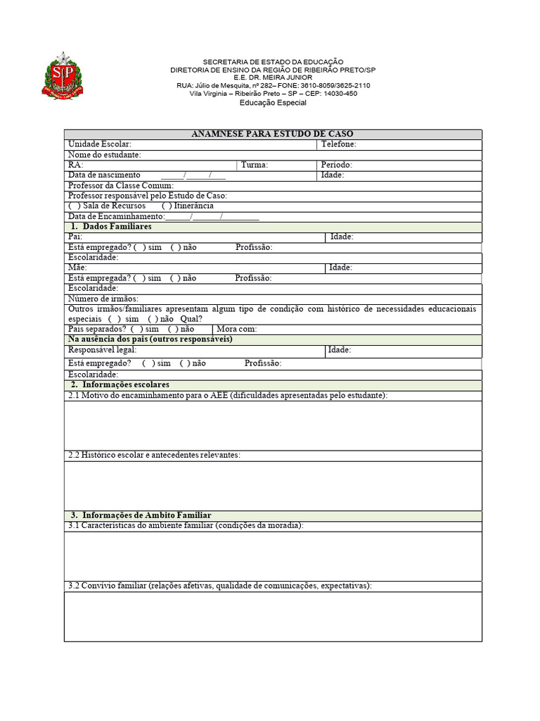2-Modelo de Anamnese Aee | PDF