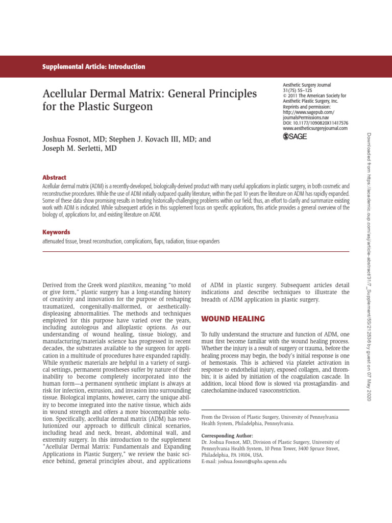 Acellular Dermal Matrix - General Principles For The Plastic Surgeon ...
