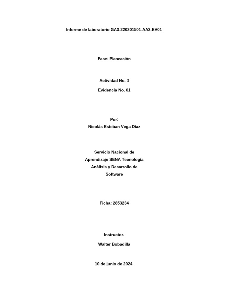 Evidencia de Producto GA3-220201501-AA3-EV01. Informe de Laboratorio | PDF