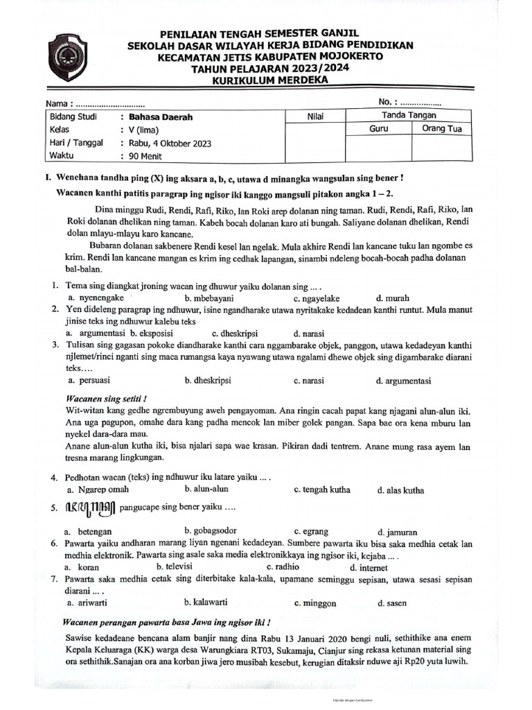 Pts Bhs Daerah | PDF