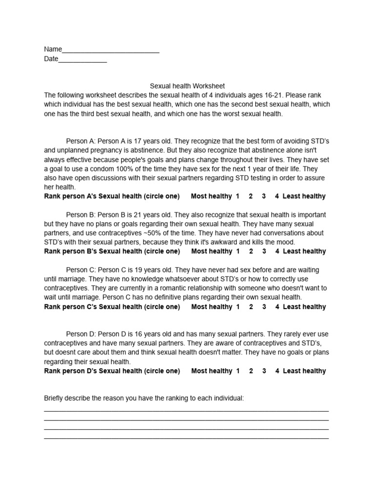 Sexual Health Worksheet | PDF | Sexual Intercourse | Sexually ...