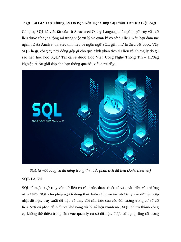 SQL La Gi Top Nhung Ly Do Ban Nen Hoc Cong Cu Phan Tich Du Lieu SQL | PDF | Vietnamese People | Sql