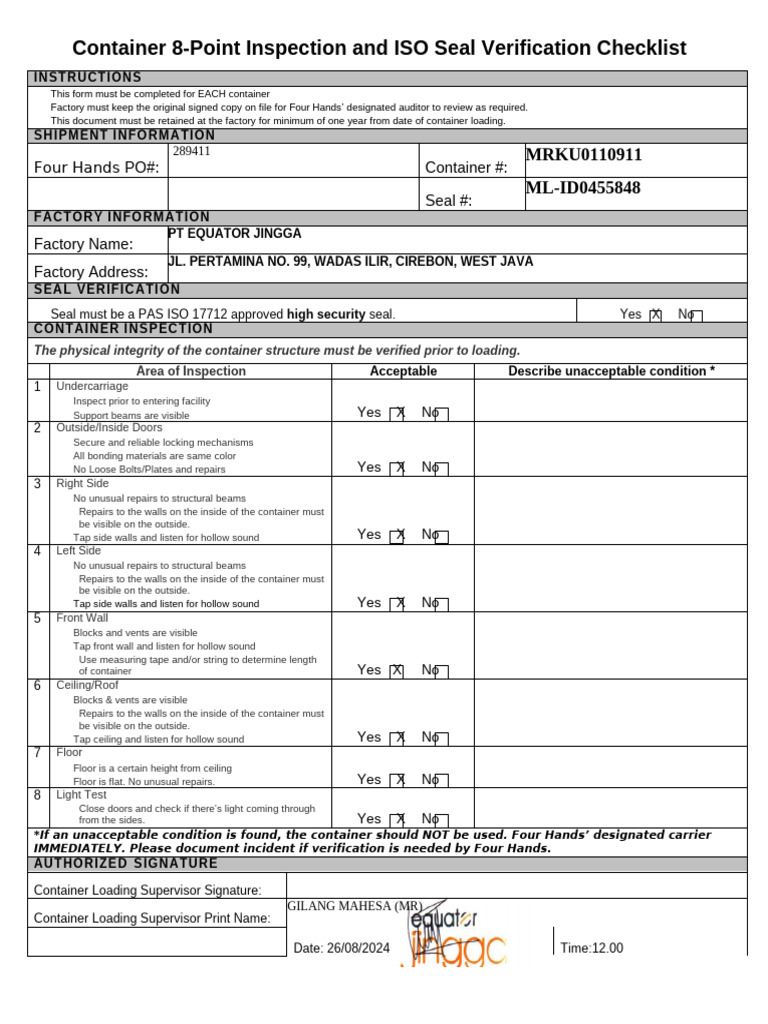 New Form C&B 8 Point Container Inspection and Seal Verification ...