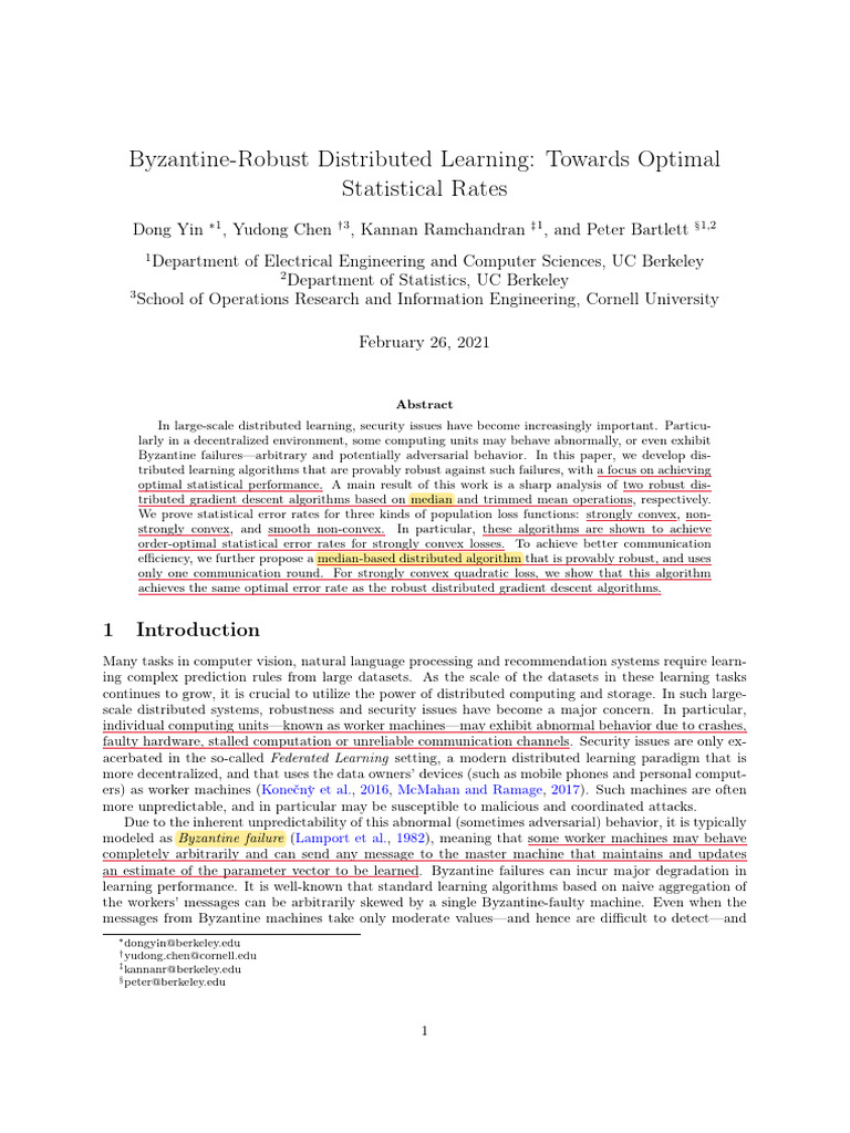 Byzantine-Robust Distributed Learning Towards Optimal-530 | PDF
