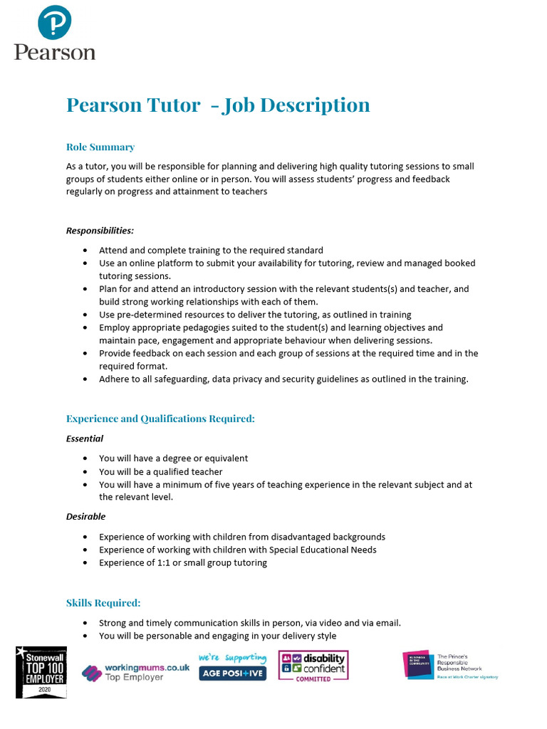 Tutoring Job Description | PDF | Teachers | Business