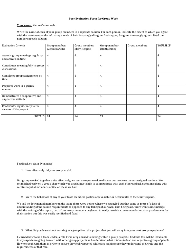 PeerEval GroupWork Formsample1 | PDF