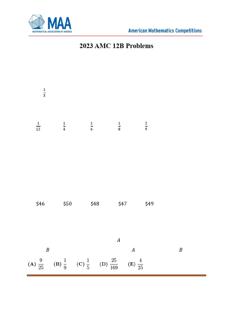2023 AMC 12B Problem Solutions | PDF | Mathematical Concepts | Games ...