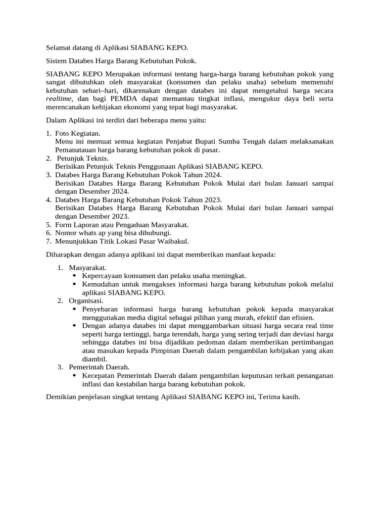 Prom Selamat Datang Di Aplikasi SIABANG KEPO | PDF