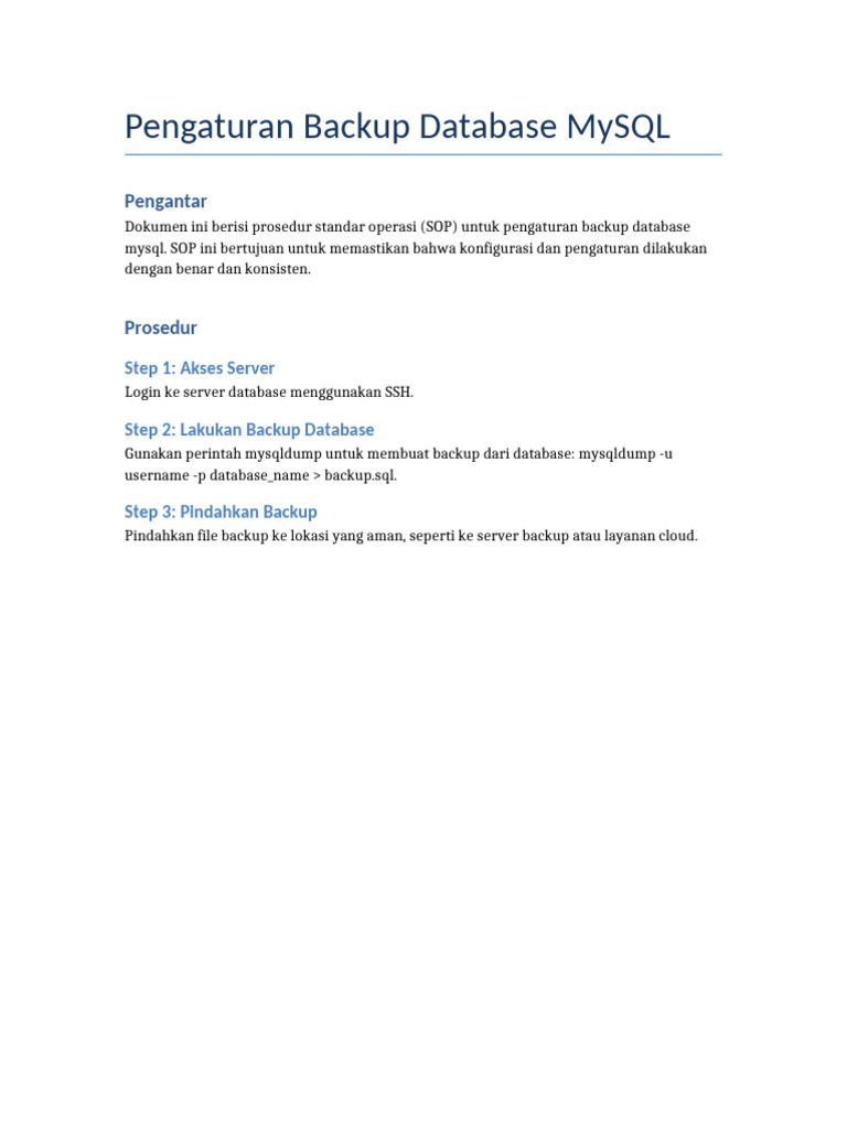 SOP Pengaturan Backup Database MySQL | PDF