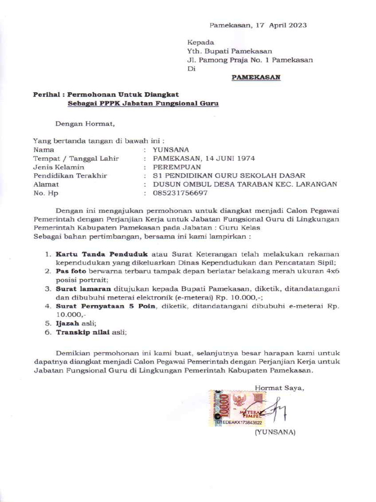 Permohonan Untuk Diangkat | PDF