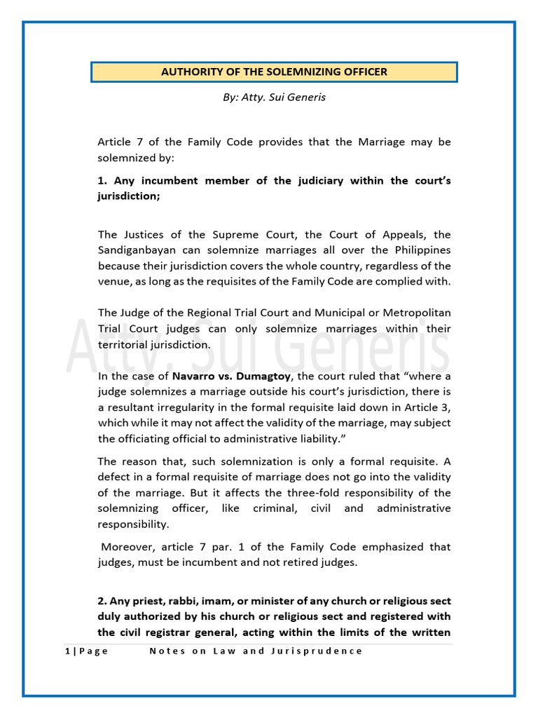 Authority of The Solemnizing Officer | PDF