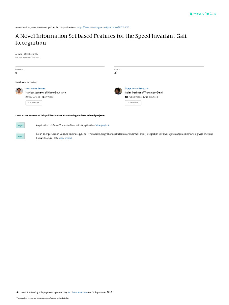 A Novel Information Set Based Features For The Speed Invariant Gait | PDF