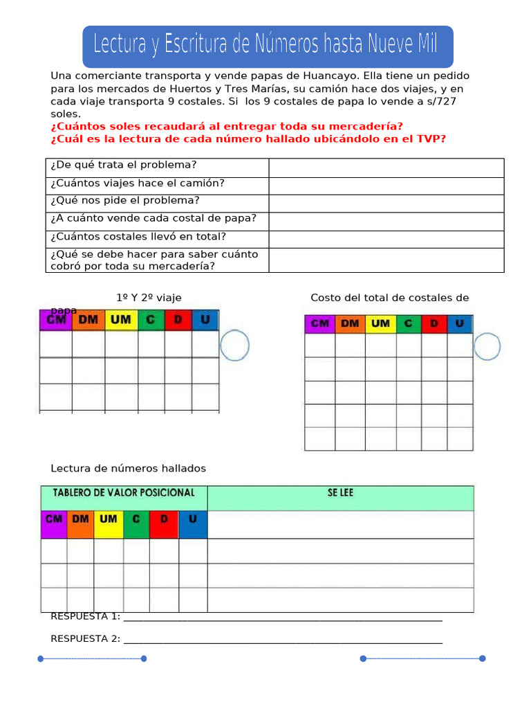 3º Grado Lectura-y-Escritura-de-Numeros-hasta-Nueve-Mil-Sustantivos | PDF