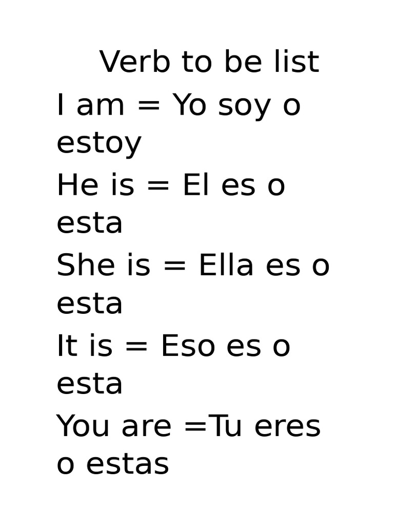 Verb To Be List | PDF