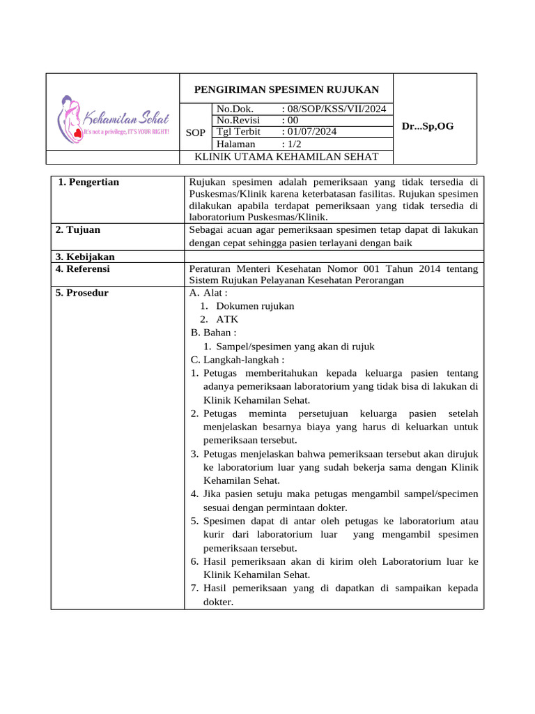 Sop Rujukan Spesimen | PDF
