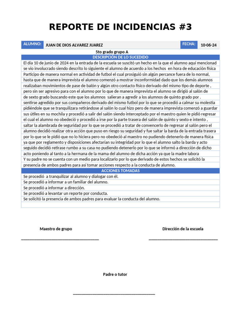 Reporte de Incidencias | PDF