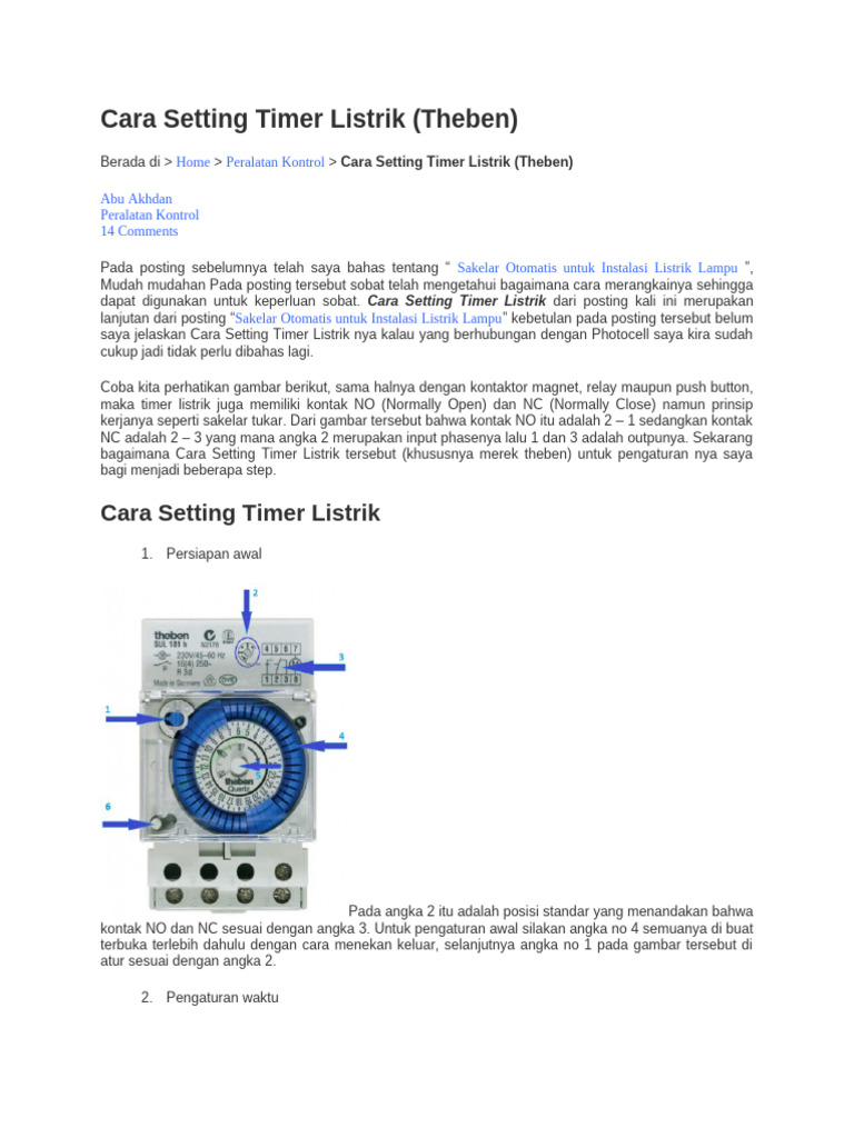 Cara Setting Timer Listrik | PDF
