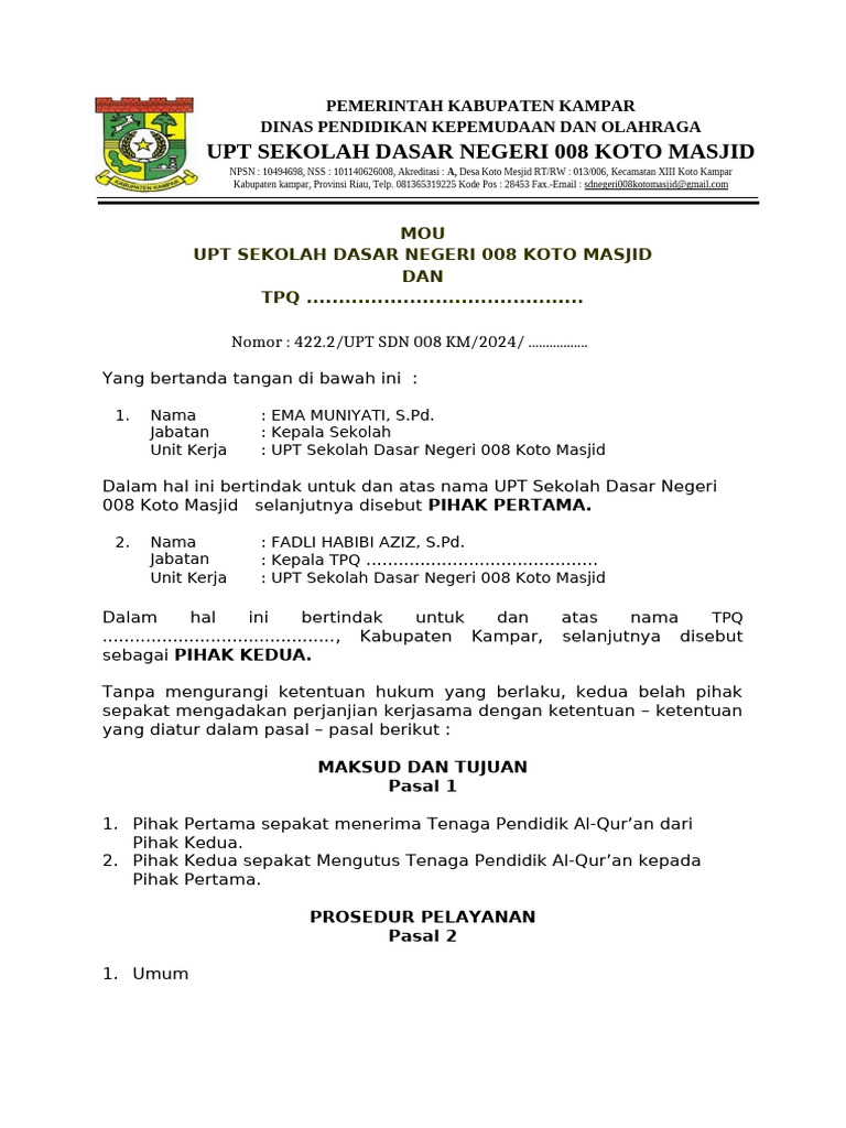 5 Mou TPQ Di Upt SDN 008 KM THN 2024 | PDF