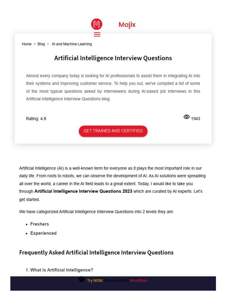Artificial Intelligence Interview Questions | PDF