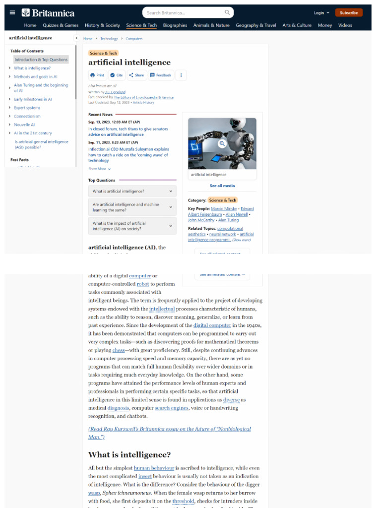 Artificial Intelligence - Reasoning, Algorithms, Automation - Britannica | PDF