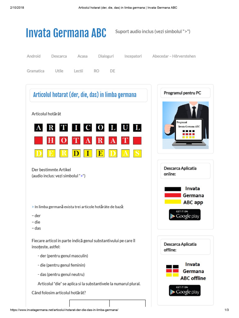 Articolul Hotarat (Der, Die, Das) in Limba Germana - Invata Germana ABC ...