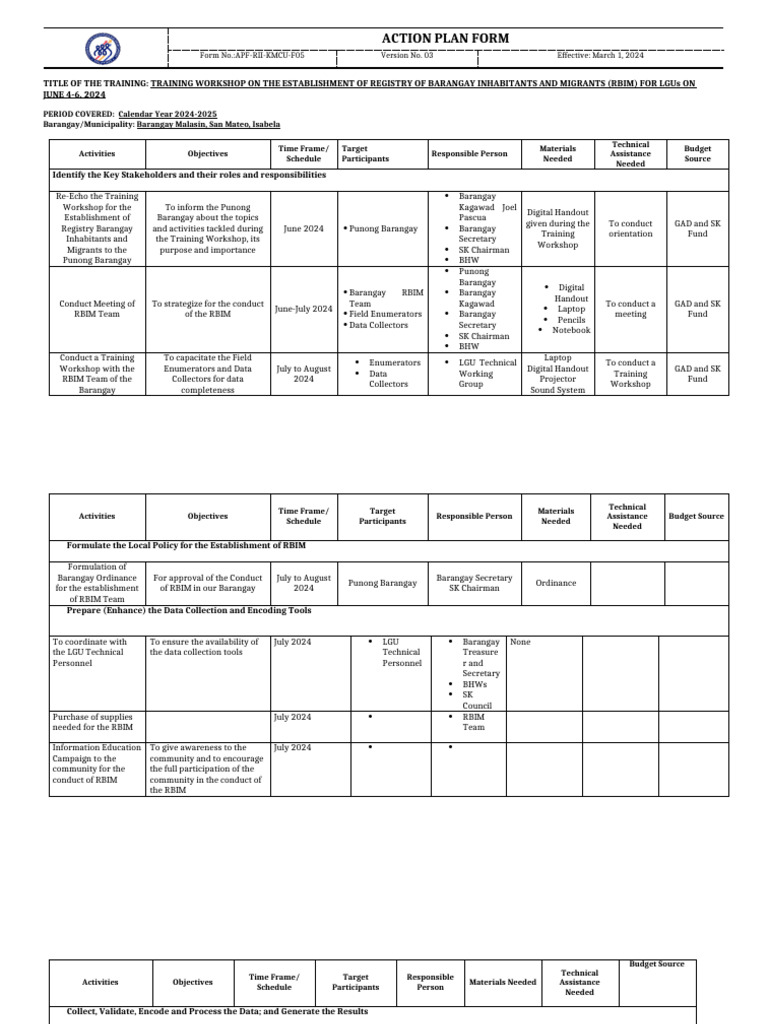 Action Plan Format RBIM BLANK | PDF